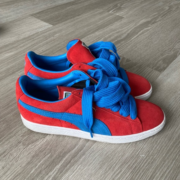 Puma | Shoes | Puma Red Blue Suede Sneakers | Poshmark